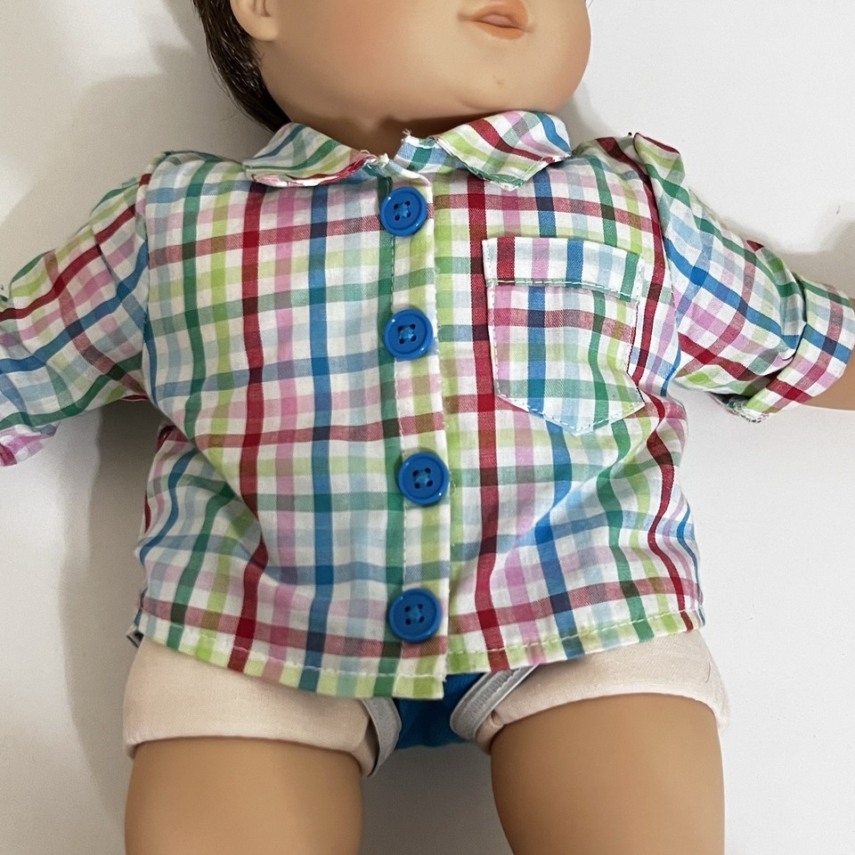 American Girl Bitty Baby Boy Twin Doll Brown Hair Brown Eyes Plaid ...