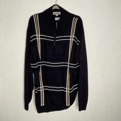 Stacy Adams Sweater Men’s 2XL Tall Black 1/4Zip Knit Pullover Artsy ...