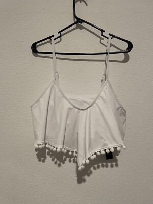 White Flowy Spaghetti Strap Lace Hem Camisole Style Bathing Swimsuit ...