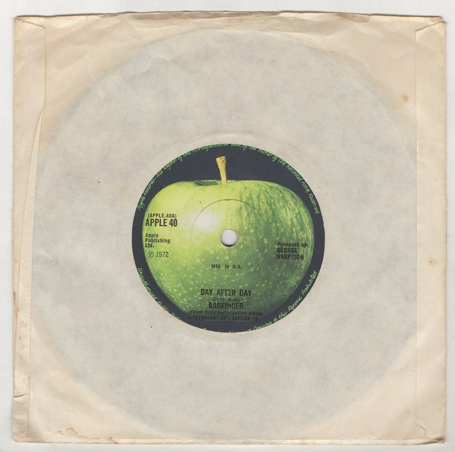 Badfinger Day after Day 1972 Original UK Single Apple 40 George ...