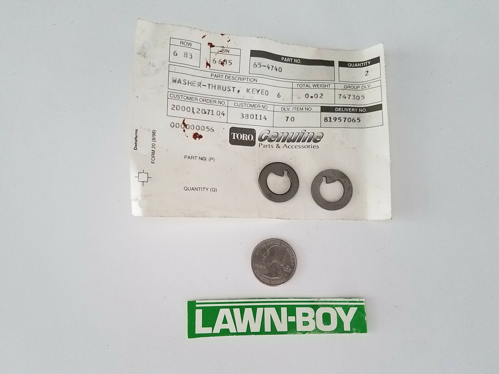 (2) NOS Lawn-Boy Mower Rear Drive Keyed Thrust Washers. Part 65-4740 ...