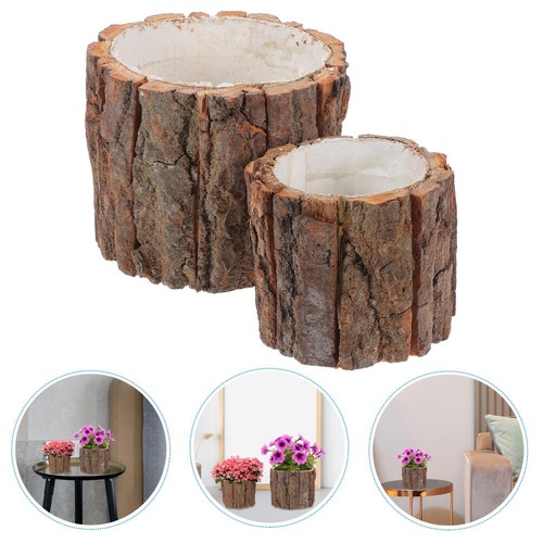 2Pcs Wood Rustic Wood Flower Pot Rustic Plant Pots Wood Flower Pot | eBay