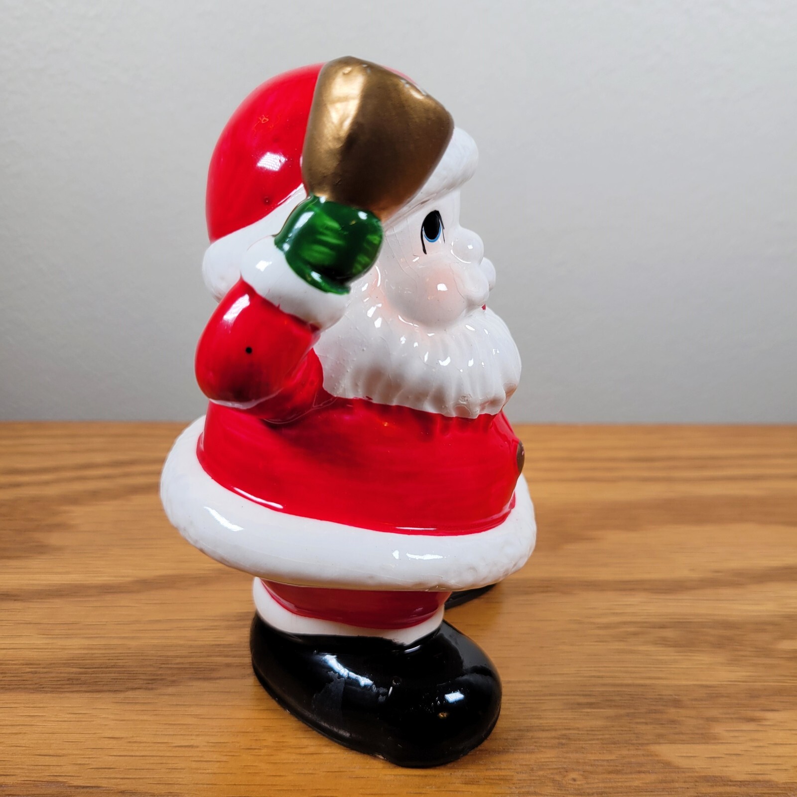 Vintage Ceramic Santa Claus Retro Gold Bell Ringing MCM Décor Figurine ...