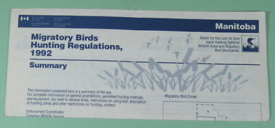 1992 Manitoba Canada Hunting Permit License Regulation Booklet...Free ...