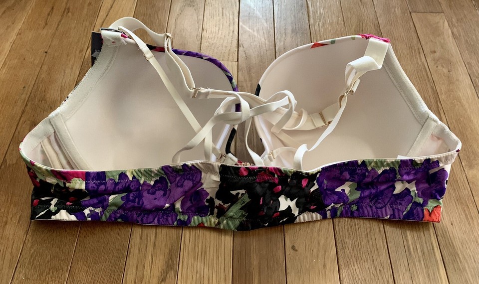 Plus Size 44C Cacique Front Close Boost Plunge Bra Cream Lace Floral ...