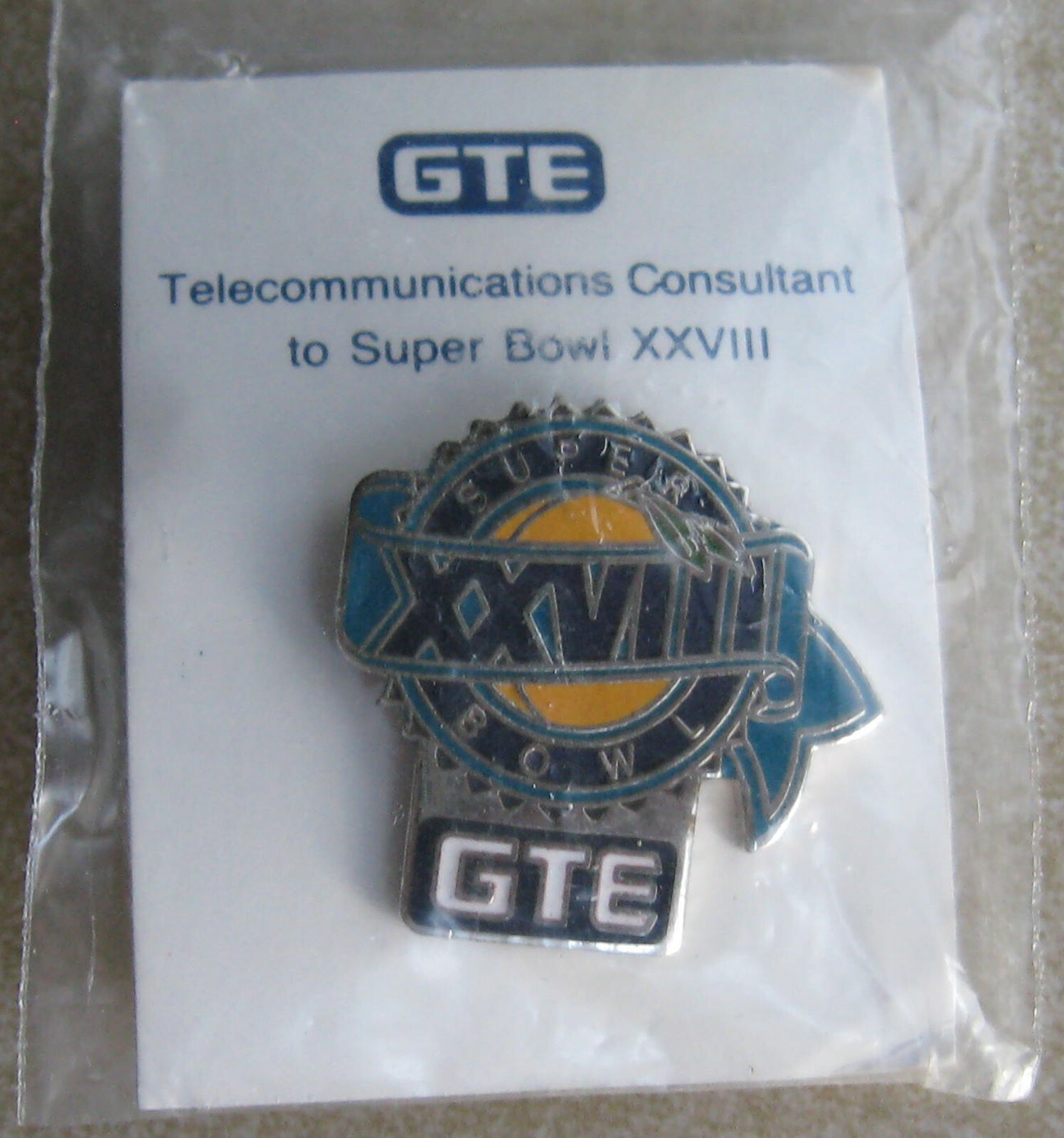 Super Bowl XXVIII GTE Telecommunications Pin Still in Package NFL ...