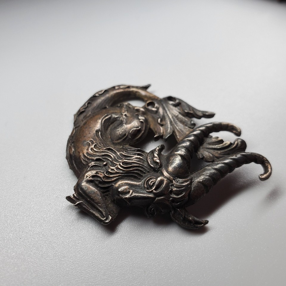 Vintage Cini Sterling Silver Capricorn Zodiac Brooch Sea Goat Pin 1 7/8 ...