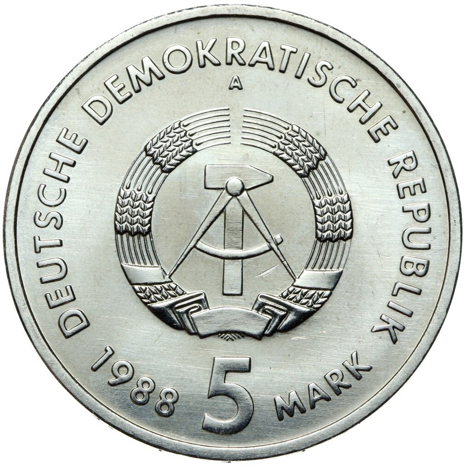 Commemorative coin East Germany GDR 5 Mark 1988 A Railway Train SAXONIA ...