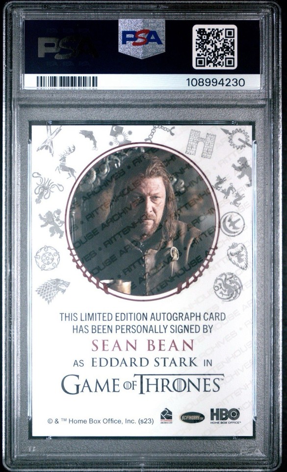 2024 Game of Thrones Legends Realm SEAN BEAN Auto Autograph PSA 10 Gem ...