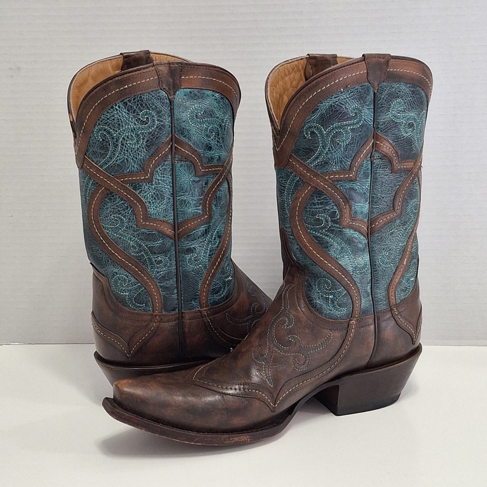 Lucchese Women's Cafe Mid Calf Mosaic Cowboy Boots Blue Size 7B | eBay