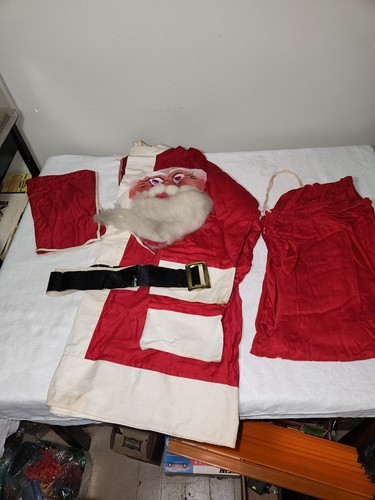 Vintage Santa Claus Outfit Costume Cloth Painted Mask & Hood Oil Cloth ...