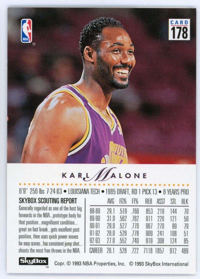 1993-94 SkyBox Premium Utah Jazz Basketball Card #178 Karl Malone | eBay
