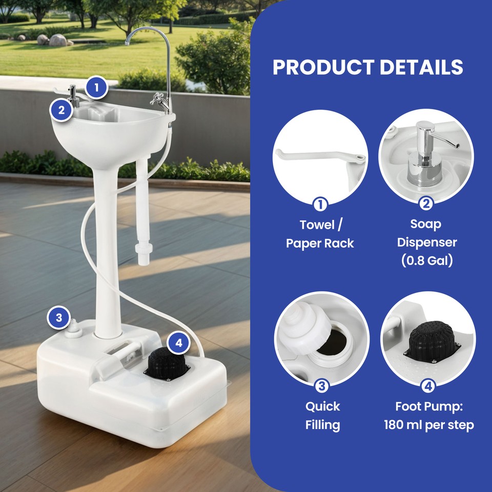 4.5 Gallon RV Portable Sink 17L Hand Wash Station Basin Camping Travel ...