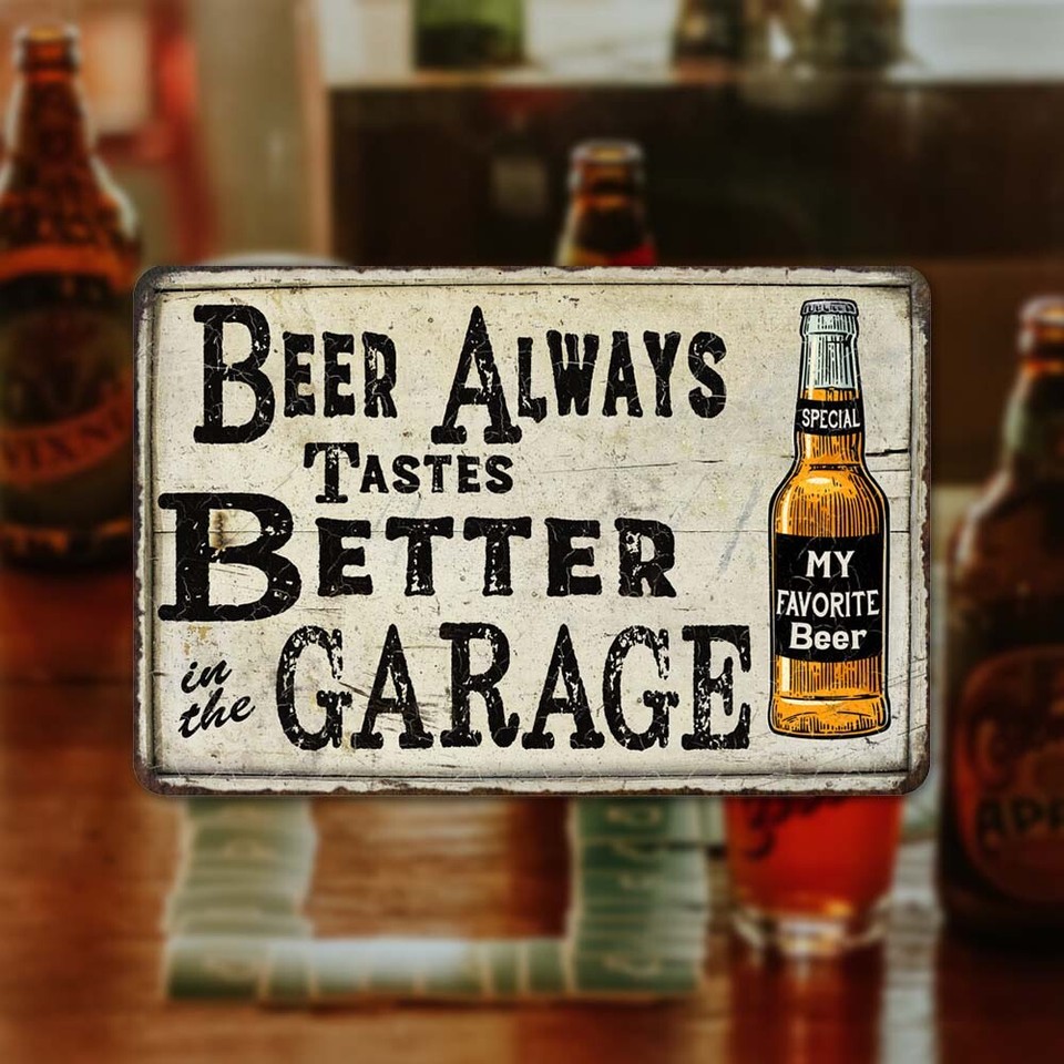 Beer Better in the Garage Sign Vintage Look Rustic Man Cave Den Bar ...