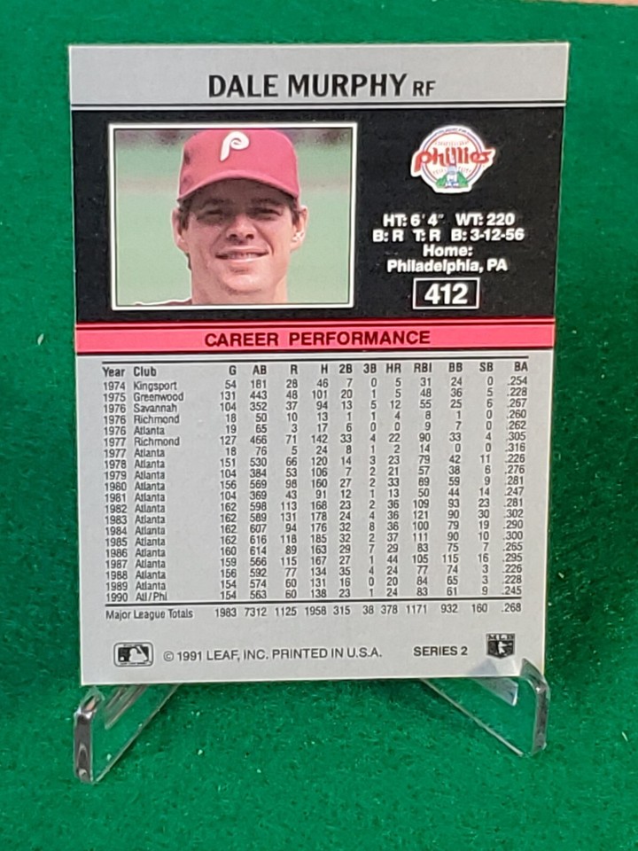 1991 Leaf Dale Murphy Philadelphia Phillies #412 | eBay