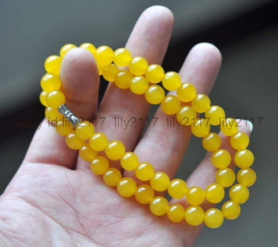 Genuine Natural 10mm Rare Yellow Jade Round Beads Gemstone Necklace 18 ...