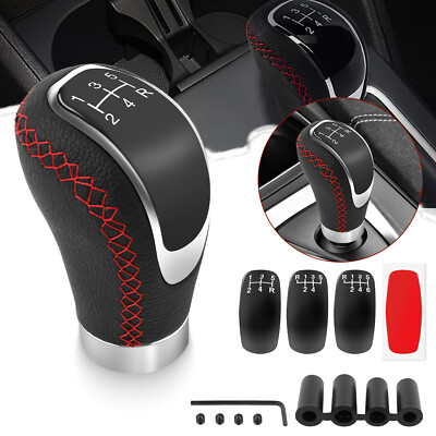 Universal Leather Car Manual Gear Stick Shift Knob Shifter Lever Head 5 ...