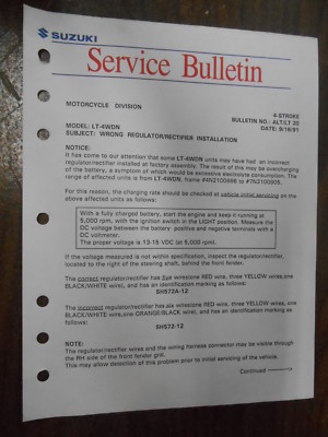 Vintage Suzuki Factory Service Bulletin 4 Stroke LT-4WDN ALT/LT 20 | eBay
