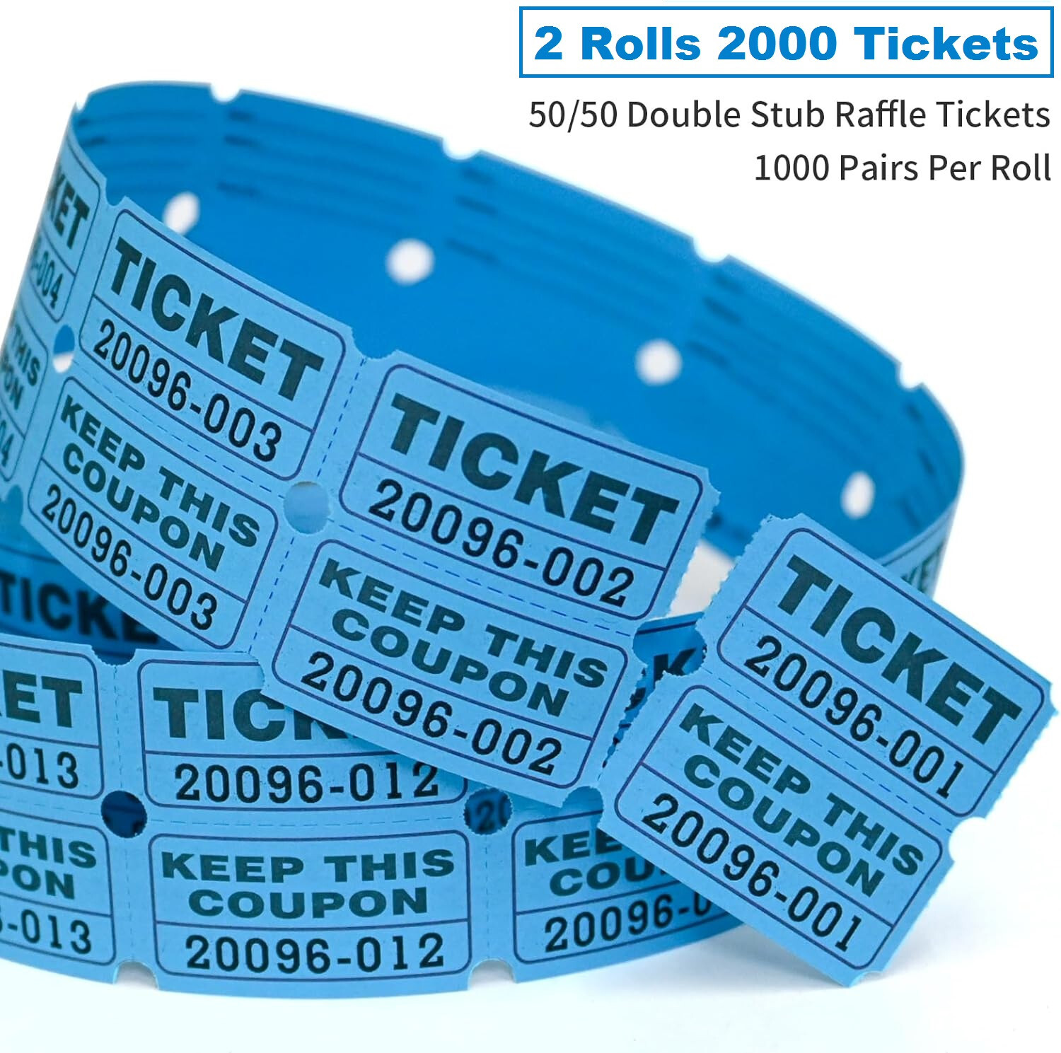 2 Rolls 1000 Double Numbered Ticket roll fundraiser prize show event ...