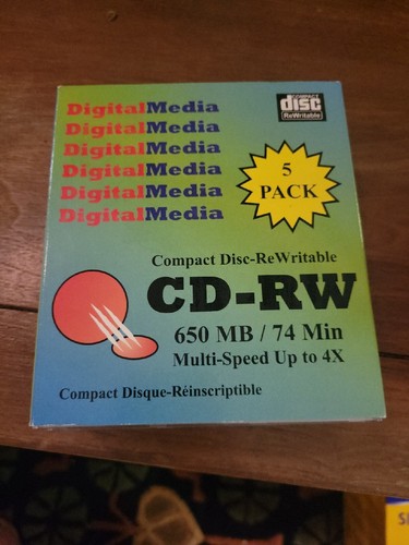 5-Pack BLANK CD-RW Compact Discs Rewritable in Jewel Cases 650MB 74 min ...