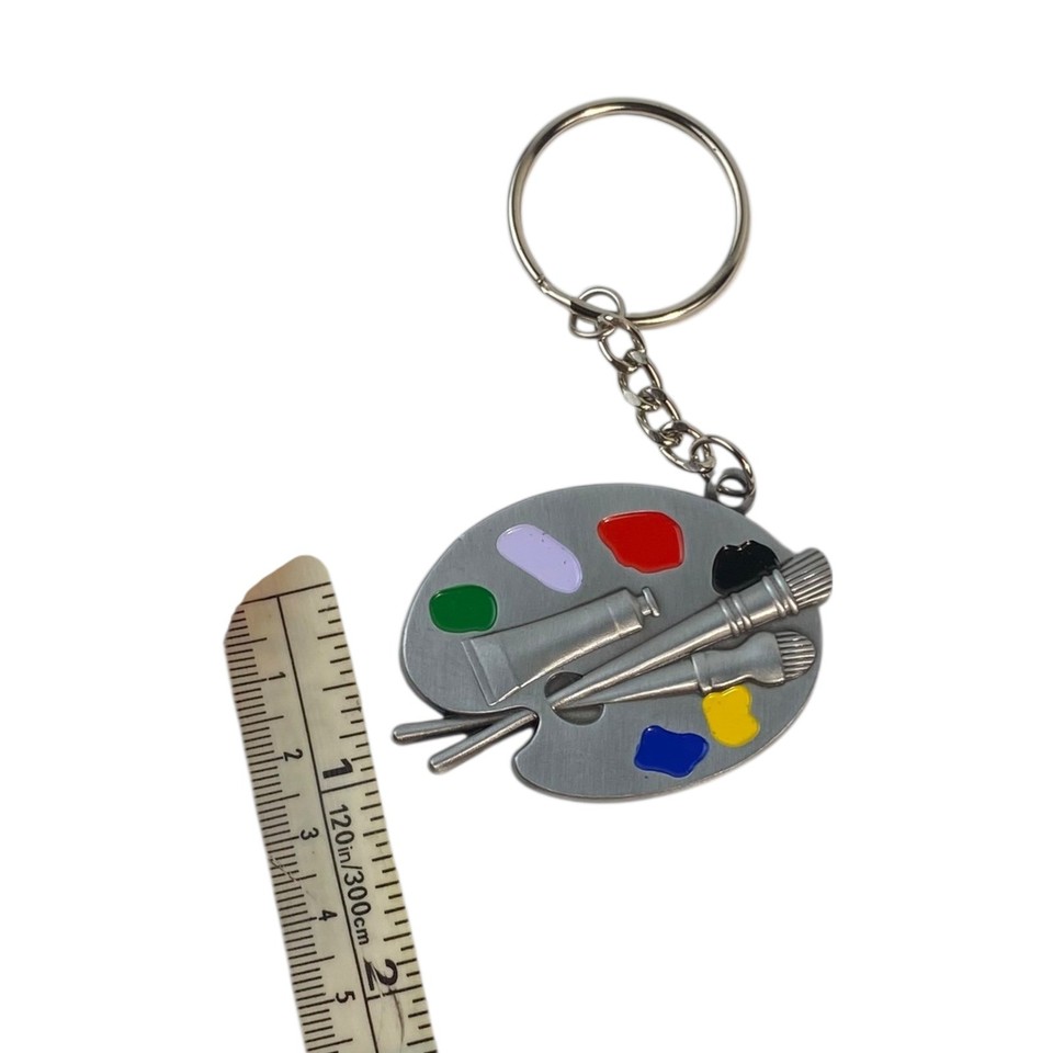 Artist Palette Keychain Silver Tone Paint Brush Tube Color Keychain ...
