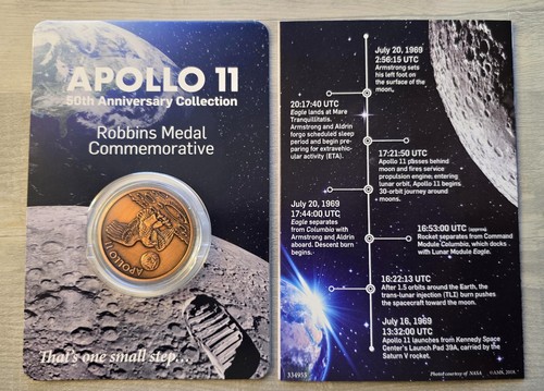 Apollo 11 1oz Copper Coin 50th Anniversary Robbins Medal Commemorative ...