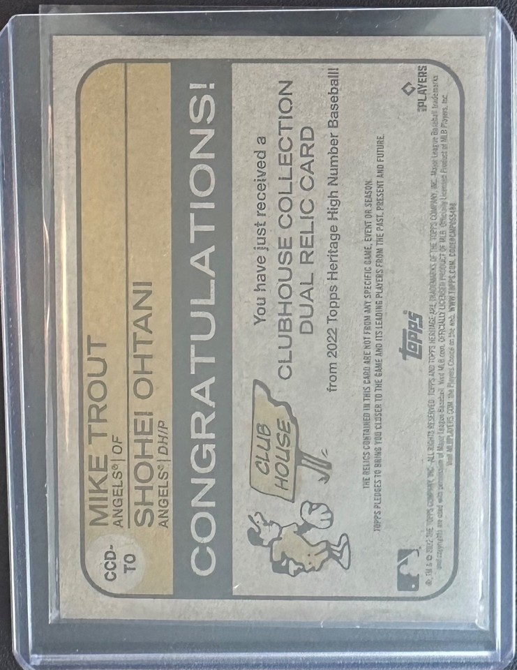 2022 Topps Heritage Clubhouse Collection Dual Relic Card Trout/Ohtani ...