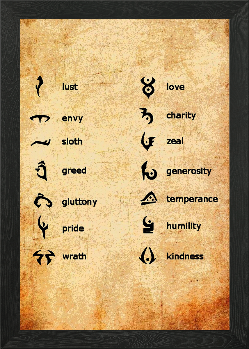 Seven Deadly Sins & Virtues Symbols Framed Wall Art Poster Canvas Print ...