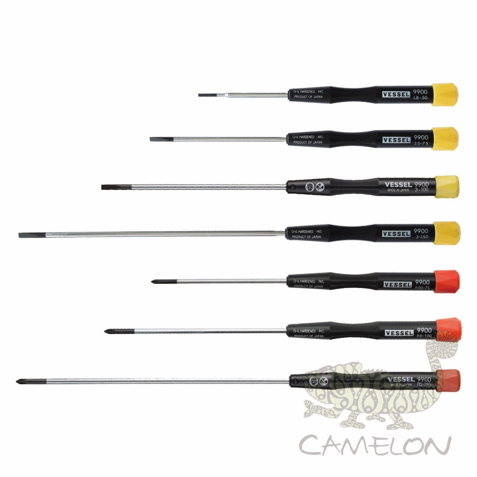 VESSEL Micro Screwdriver -1.8,2.5,3,+00,+0 50mm-150mm No.9900 made in ...