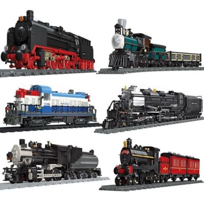 City Steam Train Cargo Railway Station Model MOC Building Blocks Set ...