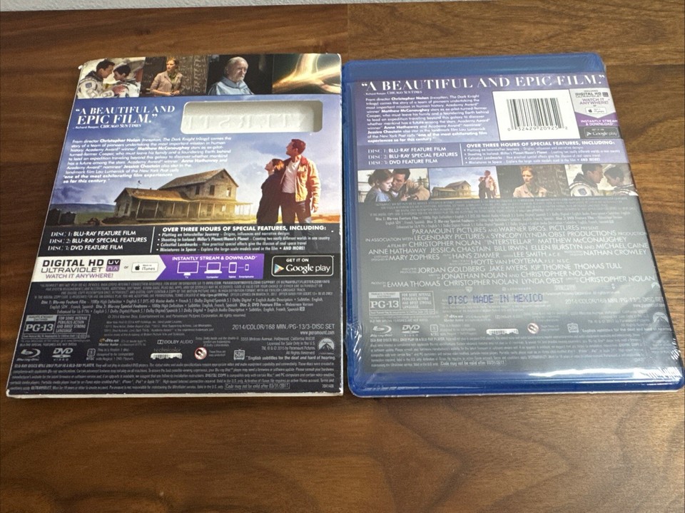 Interstellar Blu-ray + DVD 3-Disc Set w/Slipcover & Collectible Film ...