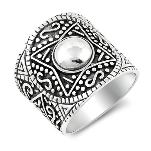 Wide Aztec Design Infinity Boho Ring .925 Sterling Silver Bali Band ...