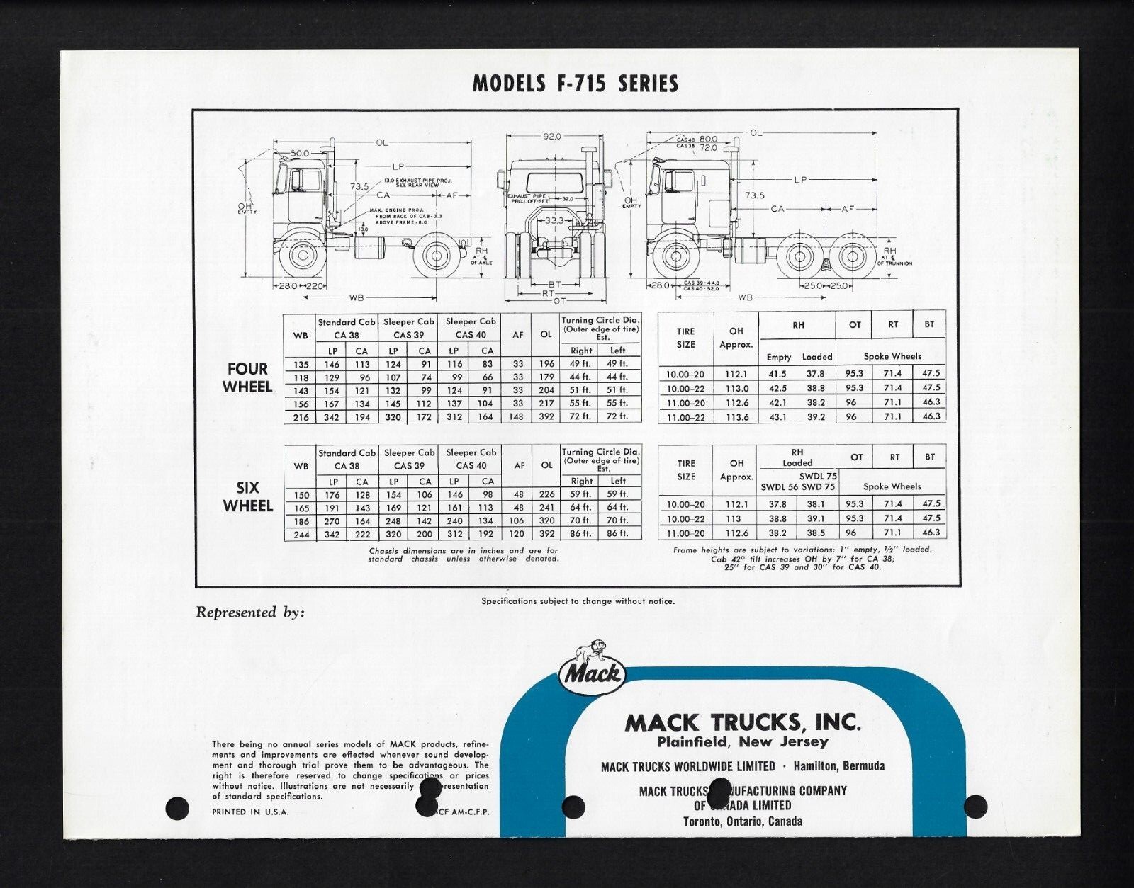 MACK F-715 SERIES TRUCKS 4 PAGE SPECIFICATIONS BROCHURE | eBay.de