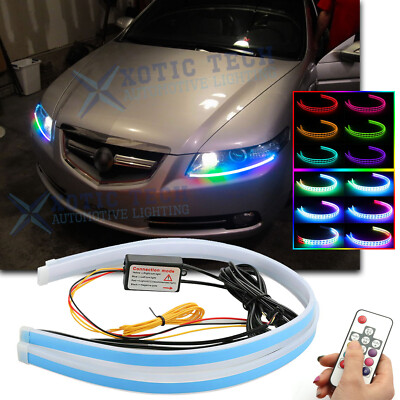 RGB LED Remote Control DRL Daytime Running Light Car Headlight 24" For ...