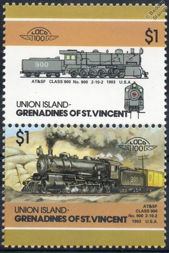 1903 ATSF Class 900 No.900 2-10-2 (Santa Fe Railway) Train Stamps ...