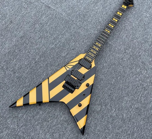 Factory Customized New Flying V Yellow Stripe Electric Guitar Black ...