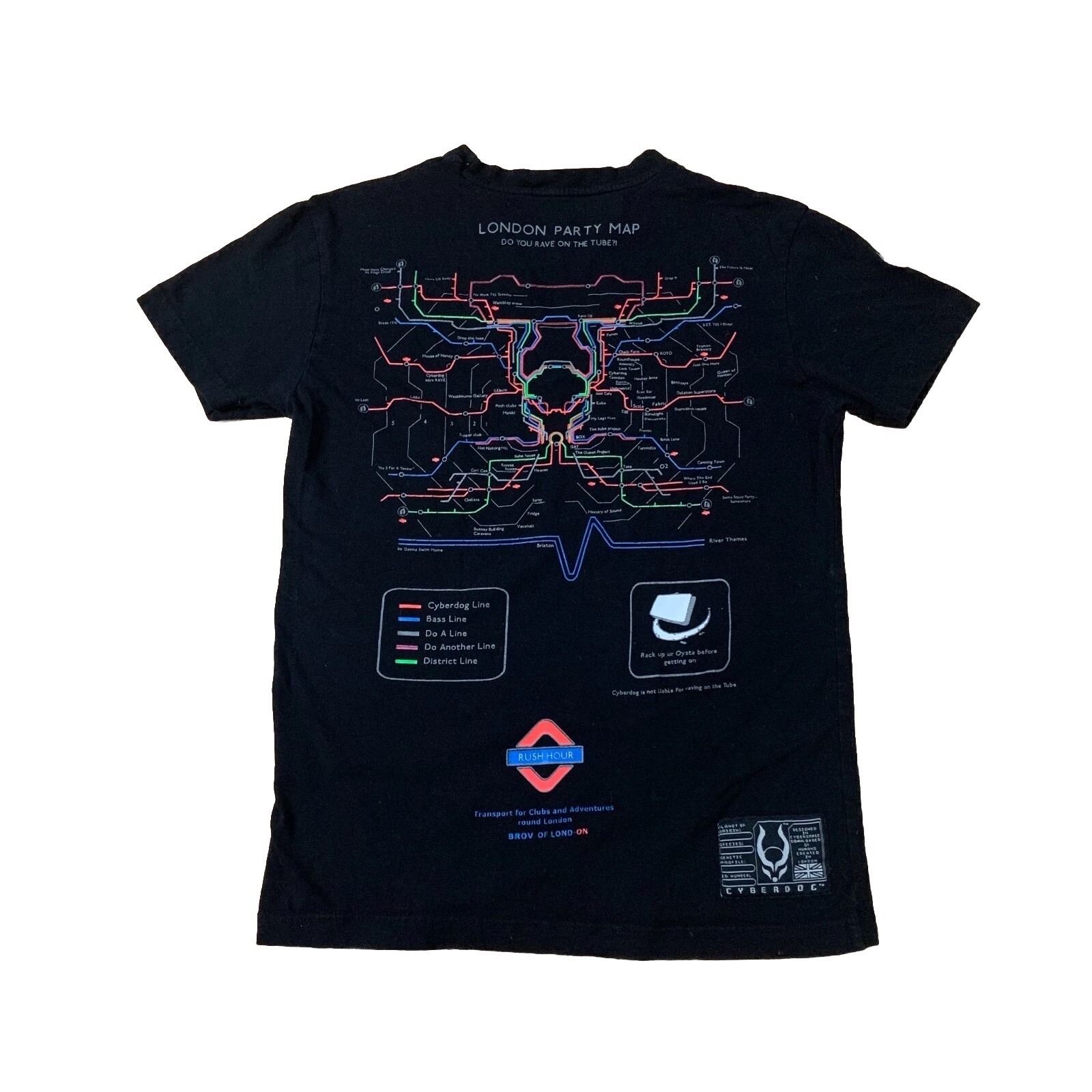 Cyberdog London Rave Tube Map T Shirt Black Size Small - Gem