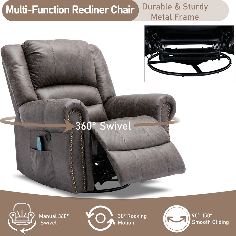 Swivel Rocker Recliner Chair Manual Glider Rocking Recliner w/ Heat ...