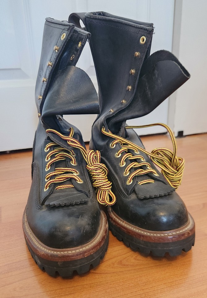 Hoffman Men's 10" Steel Shank Lineman Climbing Boots 192 Black Leather ...