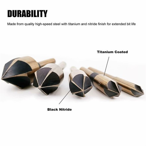5PCS Chamfer Countersink Deburring Drill Bit Set Crosshole Cutting ...