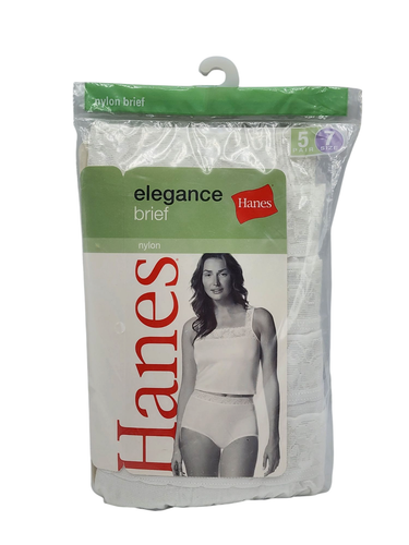 Hanes Elegance Nylon Brief 5 Pair Pack Size 7 White Silky Lace Panties