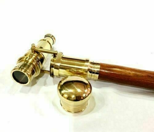 Vintage Nautical Brass Designer Telescope Handle Wooden Walking Stick ...