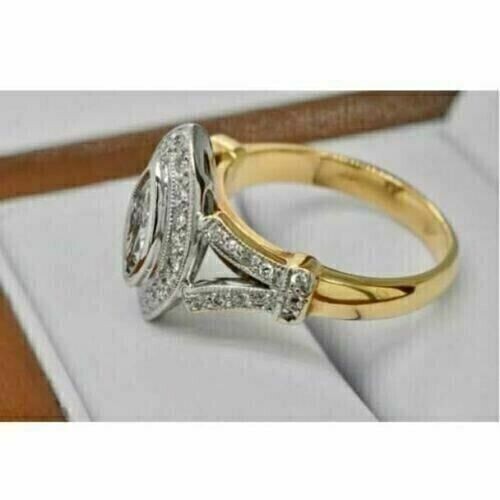 14K Two Tone Gold Plated 2.00Ct Marquise Lab-Created Diamond Wedding Halo Ring | eBay