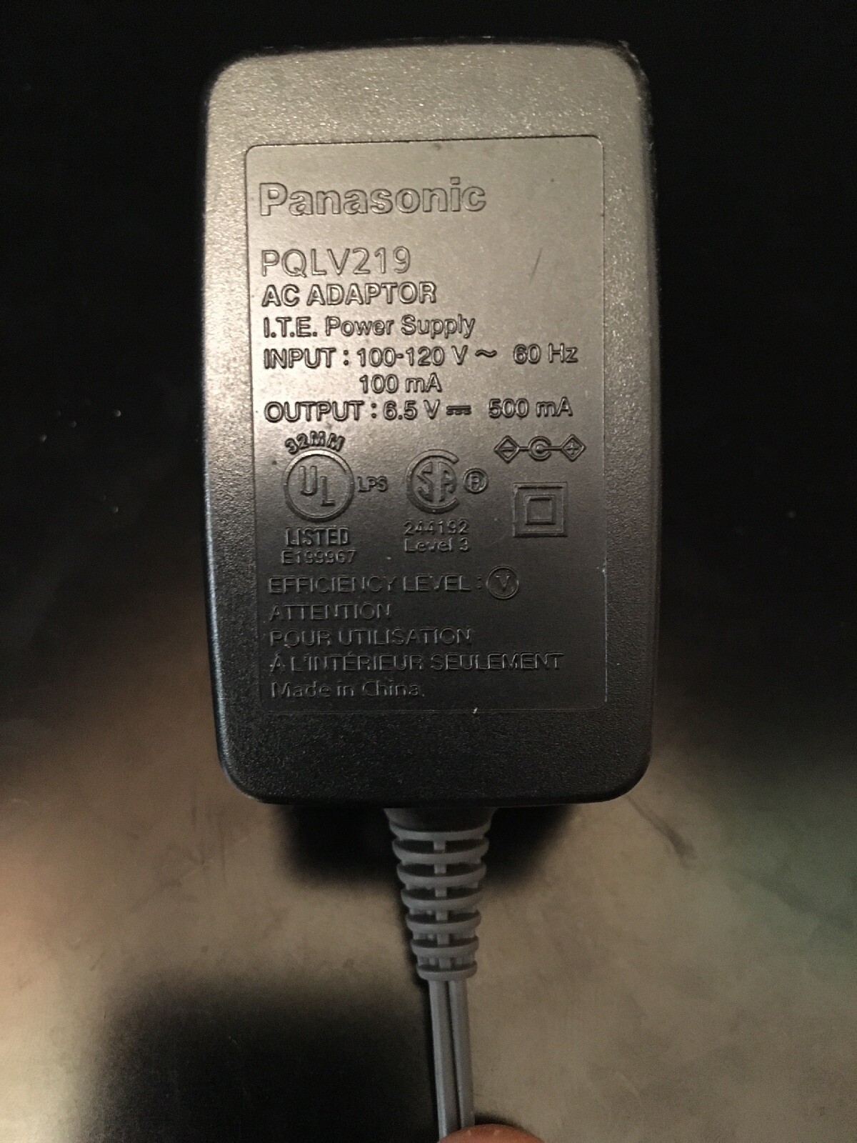 Panasonic AC Adaptor Phone Power Supply PQLV219 in 120V 60HZ out 6.5 V ...