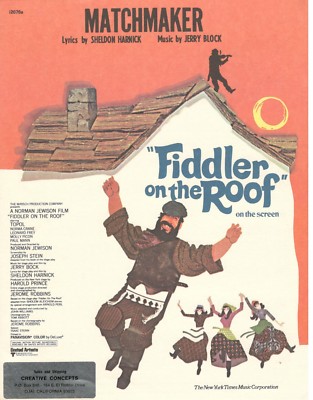 "MATCHMAKER" SHEET MUSIC "FIDDLER ON THE ROOF" ON THE SCREEN-1964-NEW ...