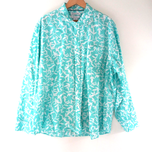 Amazon Essentials Button Up Shirt Men's Size XXL Teal White Vine Print ...