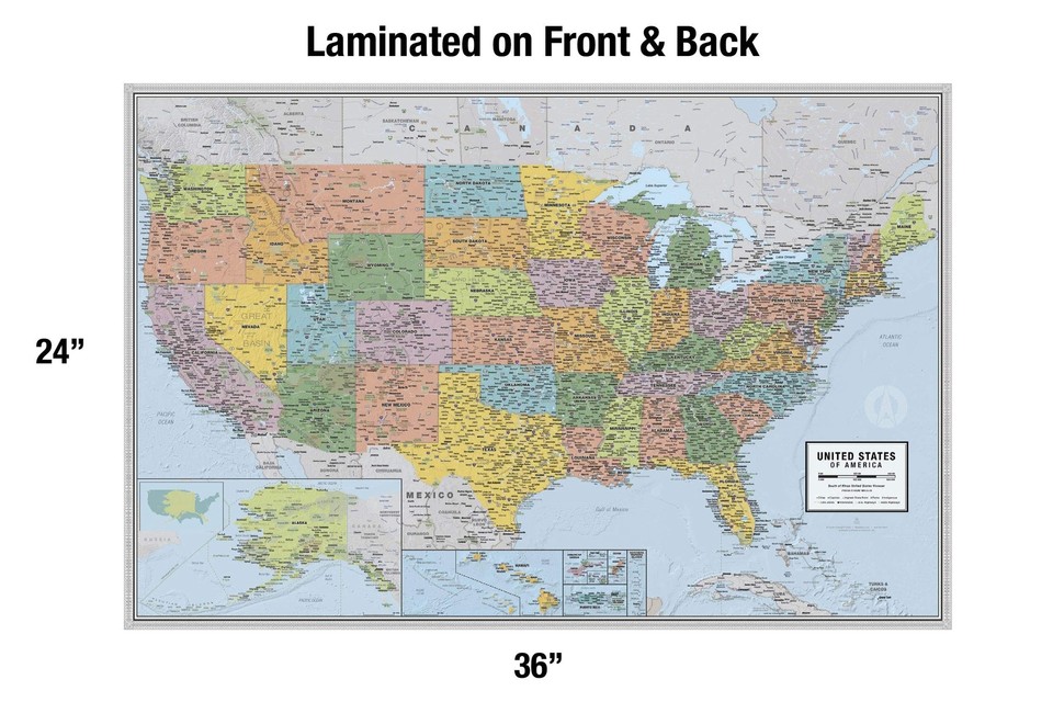 Laminated United States Voyager Map Poster | Bright Style Map ...