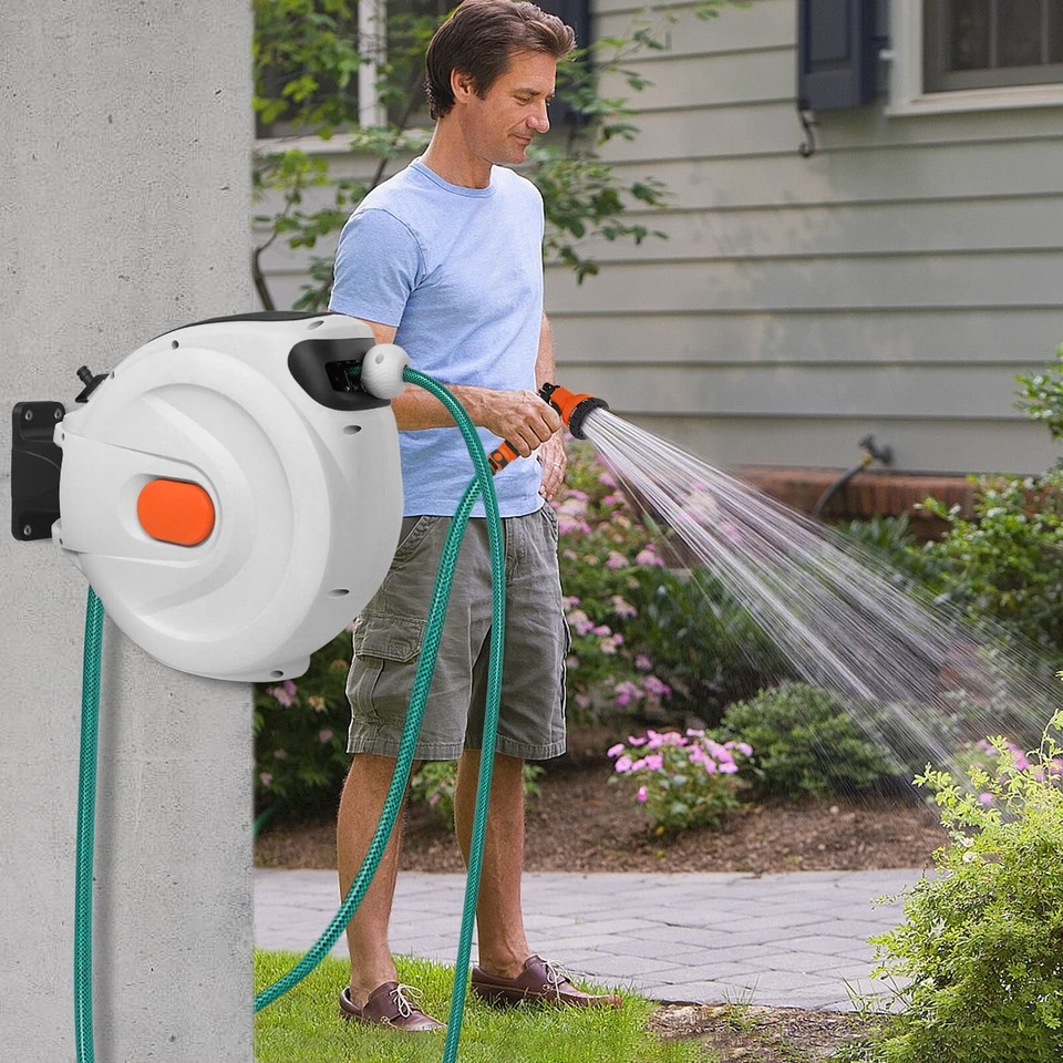 79' x 5/8"OD Retractable Hose Reel Auto Water Hose Reel 180° Swivel ...