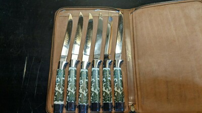 Vintage Griffon Cutlery Set of 6 Steaks Knives w/ Zippered Leather Case ...