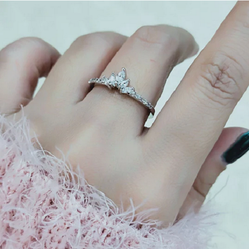 Fine Princess Crown Design Bright Moissanite In Real 10K White Gold ...